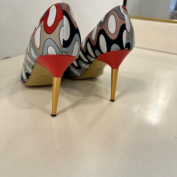 Emilio Pucci | Shoes | Emilio Pucci Red And Gray Polka Dot Heels | Poshmark